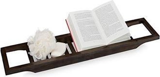 Relaxdays Badewannenablage Bambus, 70 cm breit, Badewannenbrett zum Einhängen, Badewannenzubehör Tablett, Dunkelbraun