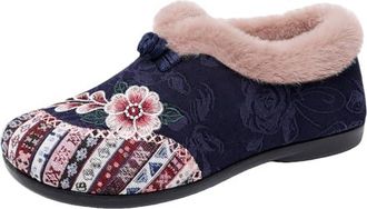 Generic Bottines dhiver chaudes &agrave; motif floral pour femme, doubl&eacute;es de fourrure, chaudes en peluche, semelle souple antid&eacute;rapante, chaussures de tous les jour