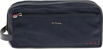 Kiton logo-lettering wash bag - Blau