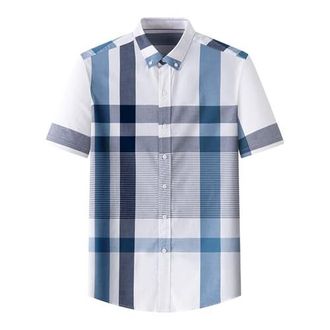 Generic Chemise daffaires pour homme, chemise formelle &agrave; revers, chemise &agrave; carreaux, coupe ample, chemise boutonn&eacute;e, tendance, &agrave; manches courtes, haut en coto