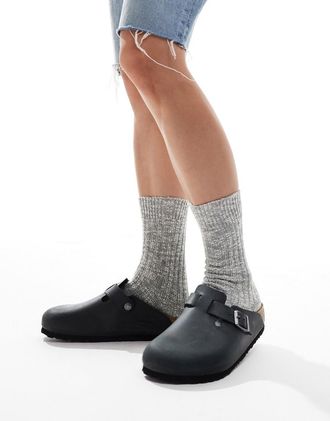 Birkenstock Boston sabots en cuir huil&eacute; noir