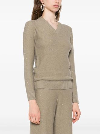Fabiana Filippi Womens Sequin-Embellished V-Neck Sweater Aw25 W