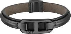 BOSS Jewelry Bracelet pour Homme Collection KODE avec Cuir Noir et un Maillon en Acier Inoxydable Noir - 1580784M
