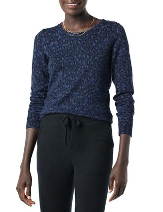 Amazon Essentials Damen Leichter, Lang&auml;rmeliger Pullover Mit Rundhalsausschnitt (Erh&auml;ltlich in &Uuml;bergr&ouml;&szlig;e), Marineblau Gepard, M