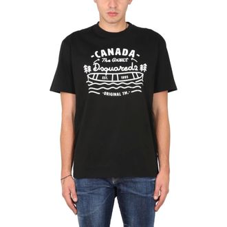 Dsquared2 Homme, Tops, Noir, Taille: M T-shirt avec logo imprim&eacute; sur le devant