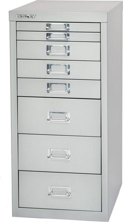 Bisley MultiDrawer, 29er Serie, DIN A4, 8 Schubladen, Metall, 355 Silber, 38 x 27.9 x 59 cm