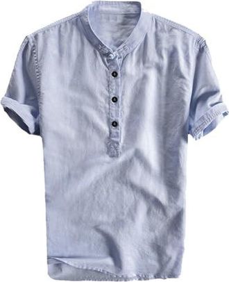 Generic Chemise en lin pour homme - Infroissable - Boutonn&eacute;e - Henley - D&eacute;contract&eacute;e - Chemise de plage - Chemise d&eacute;t&eacute; en lin - Chemise &agrave; manches longues - Ch