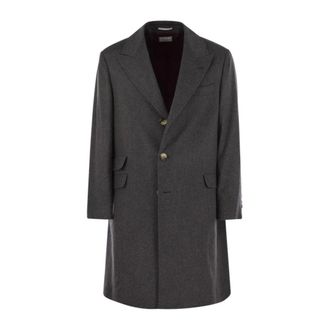 Brunello Cucinelli Homme, Manteaux, Gris, Taille: L Manteau crois&eacute; classique en m&eacute;lange de laine
