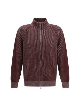 Brunello Cucinelli Vanis&eacute; Cashmere Rib-Knit Cardigan - Burgundy