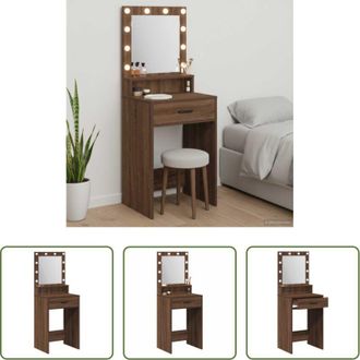 vidaXL Schminktisch mit Beleuchtung - Schminktisch Braun Eichen-Optik 50 x 41 x 135 cm Holzwerkstoff