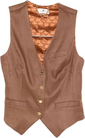 Elisabetta Franchi Femme, Vestes, Brun, Taille: 42 FR Gilet en lin m&eacute;lang&eacute;