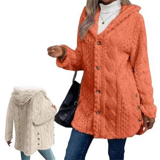Generic Cardigan &agrave; capuche en jacquard &agrave; manches longues pour femme - Automne et hiver - Veste d&eacute;contract&eacute;e &agrave; porter au quotidien, Orange, XXL