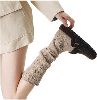 Generic Lot de 2 paires de chaussettes en tricot vintage, longueur mollet pour le printemps, caf&eacute; clair, Taille Unique