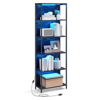 Vasagle Biblioth&egrave;que LED &agrave; 6 Niveaux, &Eacute;tag&egrave;re &agrave; Lumi&egrave;re R&eacute;glable, Meuble de Rangement avec Cadre en Acier, 30,3 x 60 x 178,6 cm, pour Salon, Chambre, Bureau, 
