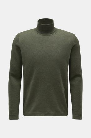04651/ Herren - Merino Rollkragenpullover Oyster dunkelgr&uuml;n
