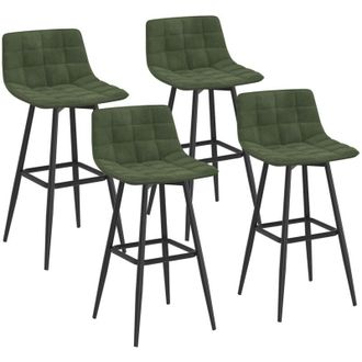 IDMarket Lot de 4 tabourets de bar MADY en velours vert