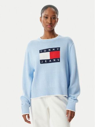 Tommy Jeans Pullover Intarsia Flag Badge DW0DW22316 Hellblau Relaxed Fit