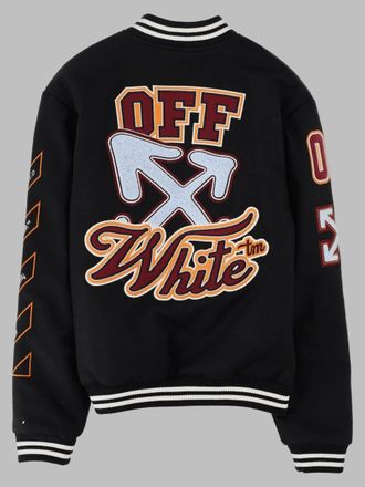 Off-white Wool Blend Varsity Jacket - Black