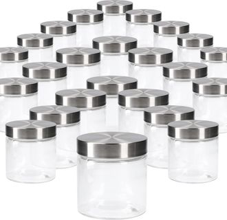 MamboCat 24tlg.-Set Vorratsglas Bera mit Edelstahldeckel Silber I Ø 11 cm I 0.8L I befüllbare Glasdosen I Runddosen I Aufbewahrungsbehälter