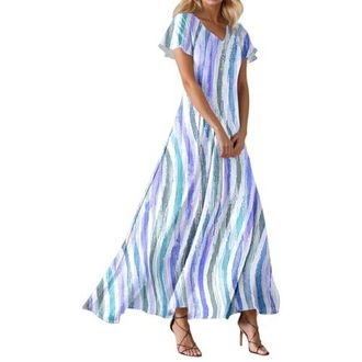 Generic Robe boh&egrave;me 2026 pour femme, cache-maillot de bain, caftan, bleu clair, 3XL