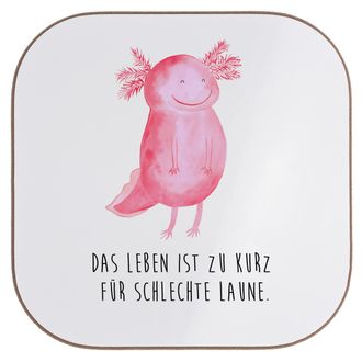 Mr. & Mrs. Panda gl&auml;seruntersetzer Axolotl Gl&uuml;cklich - Geschenk, gut Gelaunt, Lurch, Tischuntersetzer, Untersetzer Glas, Motivationsspruch, f&uuml;r Gl&auml;ser, Motivation, Coa