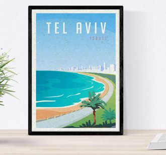 Nacnic Tel Aviv Blatt. Vintage-Stil. Poster Stadtfarben. Ad Israel Größe A3