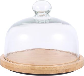 Hemoton 1 Set Kuchen Glasglocke mit Holz Teller Glas Käseglocke Tortenplatte Haube Dome Torten Glashaube Kuchenständer Tortenglocke Lebensmittel Abdeckung Dec