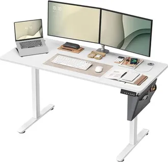 Songmics Bureau &Eacute;lectrique R&eacute;glable en Hauteur, 140 x 60 cm, Table Assis-Debout, Fonction M&eacute;moire 4 Hauteurs, pour Bureau, T&eacute;l&eacute;travail, Blanc Nuage LSD134W01