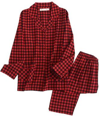 Generic Lingerie Nuisette Grande Taille Pour Femmes Grille Plaid Confort Doux Maison Quotidien Lit Coton Respirant Chemise &Agrave; Manches Longues Pantalon Poche Bo