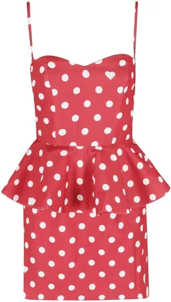 Fiorucci Femme, Robes, Rouge, Taille: 36 FR Dot Crepe Peplum Mini Dress