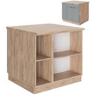 Vicco &Icirc;lot de cuisine Fame-Line, Bleu clair-gris, 90 cm avec tiroir, sans plan de travail, Vicco