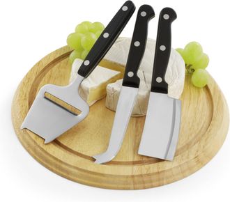 noTrash2003 3-teiliges K&auml;se Set bestehend aus Holzbrett K&auml;seschaber, K&auml;sehobel und K&auml;sebeil - ideal f&uuml;r Hart- und Weichk&auml;se, zum Schneiden und Servieren