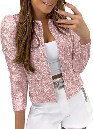 Generic Femmes Veste &agrave; paillettes grande taille, hauts &agrave; paillettes pour les femmes de la mode sans bretelles m&eacute;tallis&eacute; crop top de la mode &eacute;tincelant manteau