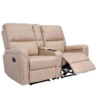 Mendler 2er Kinosessel HWC-K17, Relaxsessel Fernsehsessel Sofa, Nosagfederung Getr&auml;nkehalter Fach - Stoff/Textil beige
