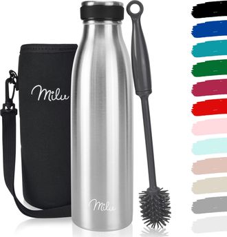 Milu Edelstahl Trinkflasche 500ml 750ml 1L 1,5L - Thermosflasche, Isolierte Wasserflasche, Auslaufsichere Isolierflasche doppelwandig, Kohlensäure geeignet