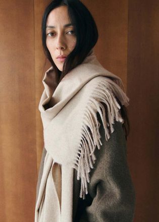 Mango &Eacute;charpe &agrave; franges sable - Femme - Taille unique - MANGO