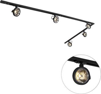 QAZQA Go - Syst&egrave;me sur rail spot luminaire plafond, plafonnier compatible pour led - 5 lumi&egrave;re - l 300 cm - Noir - Moderne - &eacute;clairage int&eacute;rieur - Salon i