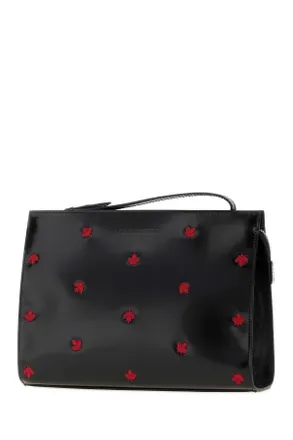 Dsquared2 Mens Black Leather Maple Leaf Clutch M002