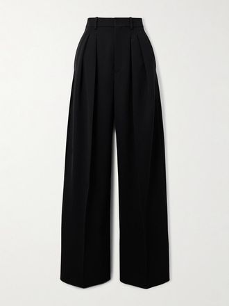 Saint Laurent Hose Mit Weitem Bein Aus Wolle Mit Falten - Schwarz