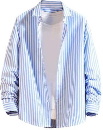 Generic Chemise &agrave; Manches Longues ray&eacute;e pour Homme - Coupe Droite de Loisirs Respirante S&eacute;chage Rapide f&ecirc;te Stretch dext&eacute;rieur l&eacute;g&egrave;re et Douce