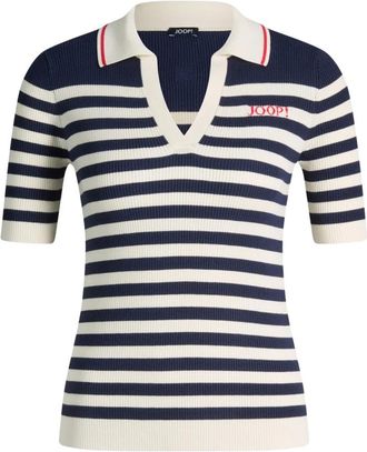 Joop Femme, Pulls, Bleu, Taille: 38 FR Polo c&ocirc;tel&eacute; &agrave; rayures