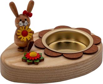Seiffener Volkskunst Jan Legler | Teelichthalter Kerzenhalter aus Holz | Ostern Osterdekoration aus dem Erzgebirge | 6x10x6 cm | Hase mit Blume