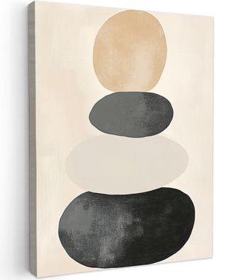 MuchoWow &copy; Bilder 60x80 cm Wohnzimmer Deko Modern Wandbild Kunstdruck auf Leinwand Bild Schlafzimmer &uuml;ber Bett Room Decor Geschenke Japandi - Wabi-Sabi - Beige