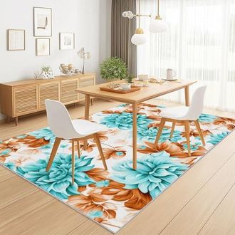 Generic Tapis Imprim&eacute; Plantes tiges et Feuilles dessin&eacute;es pour Salon Chambre D&eacute;coration de la Maison - Bleu Flanelle Antid&eacute;rapante Tapis Salon de Sol paillass