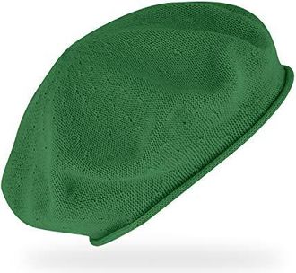 Fiebig Basque en tricot fin avec bord roulé | Béret en coton | Béret en laine légère dans de nombreuses couleurs, émeraude, taille unique