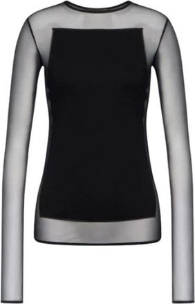 Dondup Femme, Blouses et Chemises, Noir, Taille: 42 FR Girocollo n tulle di cotone