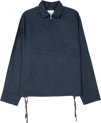Arte Homme, Vestes, Bleu, Taille: M Linen Quarter Zip Pullover