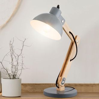 Globo Lighting Tischleuchten aus Holz mit beweglichem Spot Nachttischlampen grau, 1x E27 LED 8 Watt 1055 Lumen, LxBxH 31x16x42,5cm, Wohnzimmer Schlafzimmer
