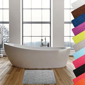 MSV Badteppich Badvorleger Duschvorleger Kieselstein Badematte waschbar, schnelltrocknend, rutschfest 50x80 cm - Grau