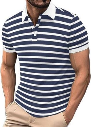 Generic T-shirt ray&eacute; pour homme 2026 - Chemisier d&eacute;t&eacute; d&eacute;contract&eacute; - Nouveau pull &agrave; revers en maille ray&eacute;e &agrave; manches courtes - V&ecirc;tements pour entra&icirc;nement int&eacute;